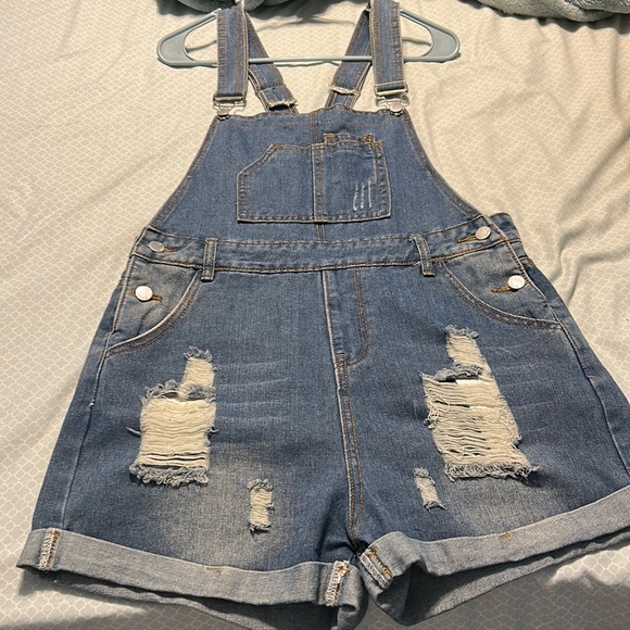 SHEIN | Jeans | Shein Blue Distressed Denim Overalls | Poshmark